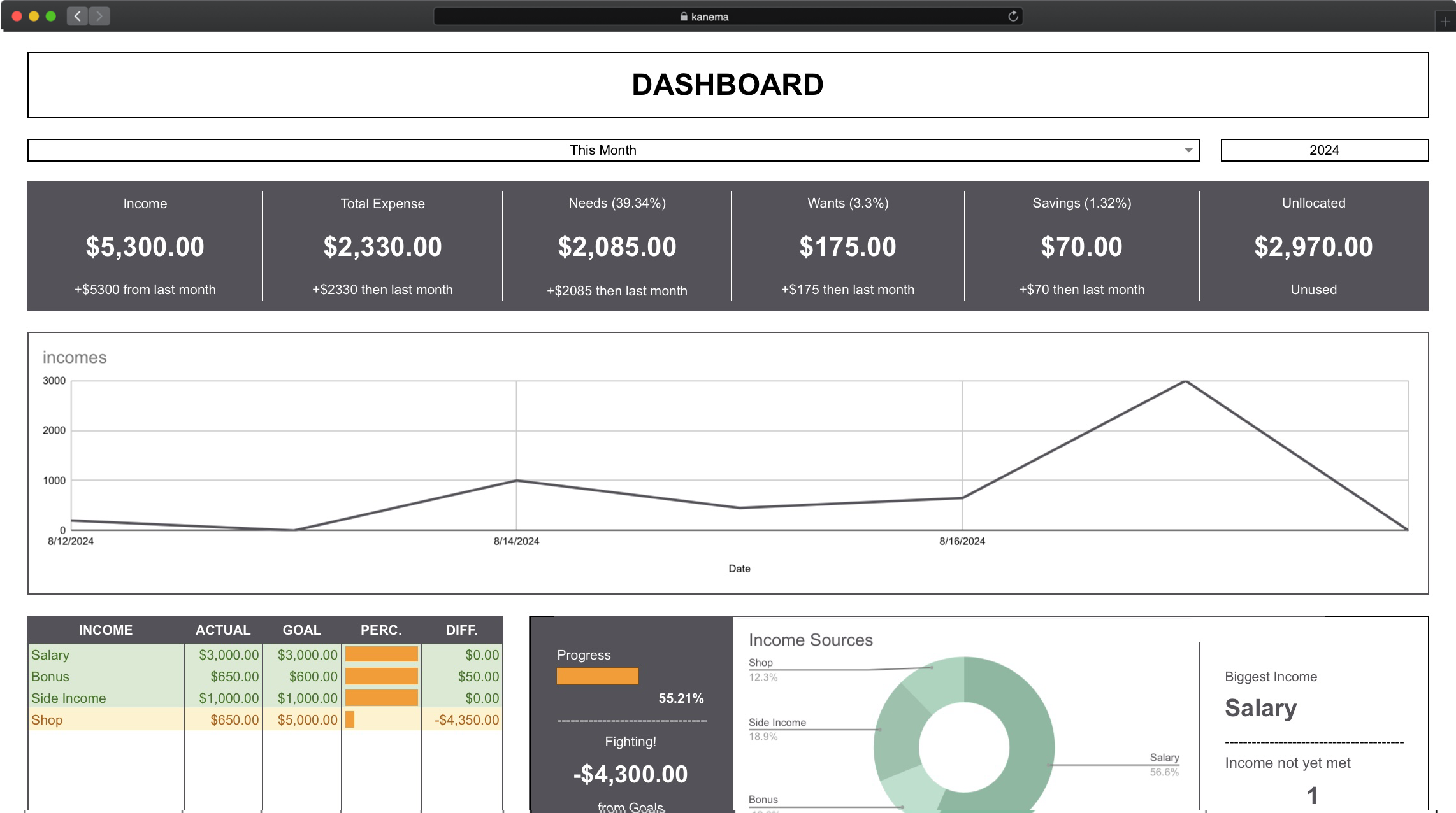 Kanema | BudgetBuddy Personal Budgeting Spreadsheet template