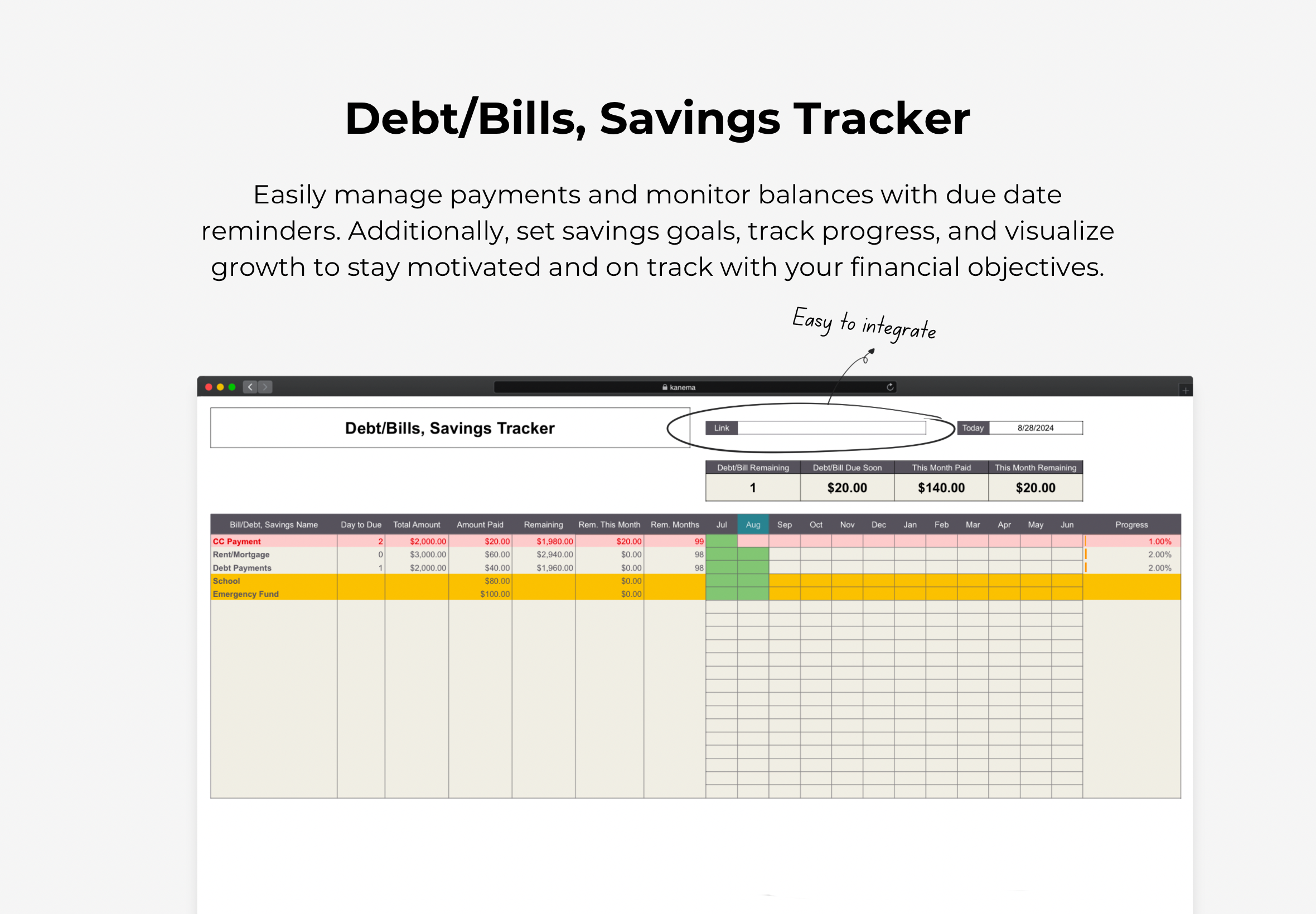 Kanema | BudgetBuddy Personal Budgeting Spreadsheet template